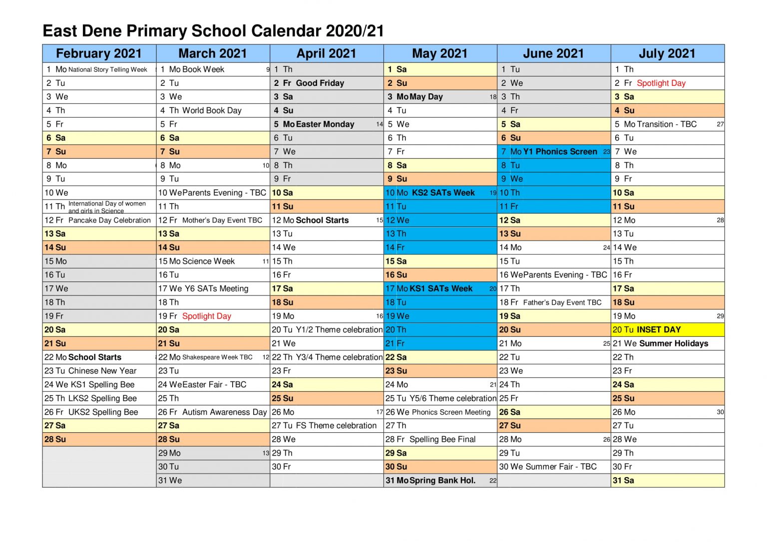 school-calendar-2020-2021 updated-2 – East Dene Primary